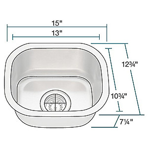 MR Direct 1512-16 Stainless Steel Undermount 15 in. Single Bowl Bar Sink, 16 Gauge