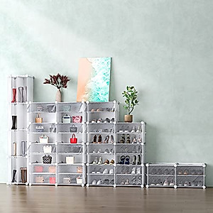 UNZIPE Shoe Rack Storage Cabinet 40 Pairs Plastic Freestanding Shoe Organizer Plastic Cube Storage Shelves for Closet Entryway Hallway Bedroom or Garage, White