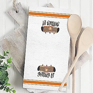 GAGEC Fall Kitchen Towels Getting Lit Funny Fall Dish Towels Set of 2, Autumn Holiday Tea Towel 18 x 26 Inch Hand Drying Cloth Towel for Kitchen Home Decoration