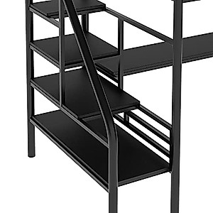 SOFTSEA Twin Metal Loft Bed with Stairs for Juniors High Loft Bed with Desk for Boys and Girls for Small Space, No Box Spring Needed