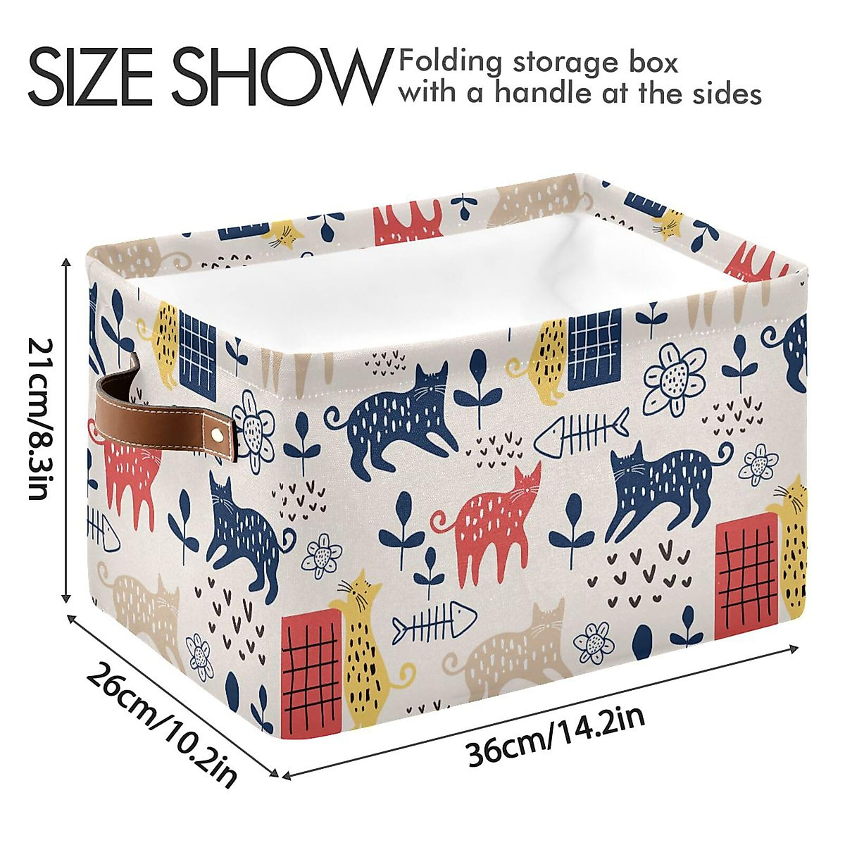 Cat Flower Storage Basket Bins Decorative Toy Laundry Basket Organization with Handles for Living Room Clothes Nursery Closet Shelf Playroom,1 pcs