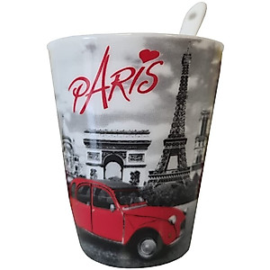 World-Accents Paris Eiffel Tower and Chat Noir Espresso Cups with Spoons in Gift Box, Set of 4 Assorted Styles