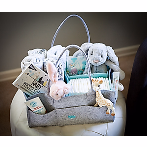 Baby Diaper Caddy Organizer: Large Organizer Tote Bag for Boys Girls Infant - Baby Shower Bag Nursery Essential - Collapsible Newborn Caddie Car Travel, Baby Registry Must Haves (Leather)