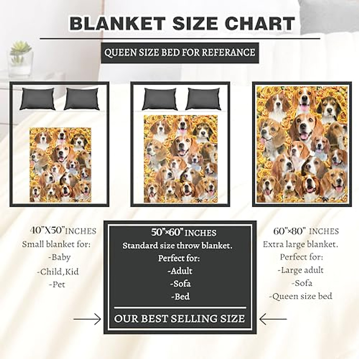 Beagle Dog Fleece Blanket,Super Soft Dogs Flannel Blanket Throw,Beagle Gift for Women Kid Girls,Gift for Dog Lover,Dog Mom Gift,40"x50"