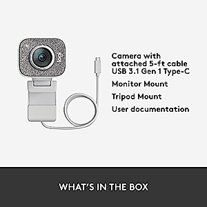 Logitech for Creators StreamCam Webcam for Streaming and Content Creation, Full HD 1080p 60 fps, Premium Glass Lens, Smart Auto-Focus, for PC/Mac - White