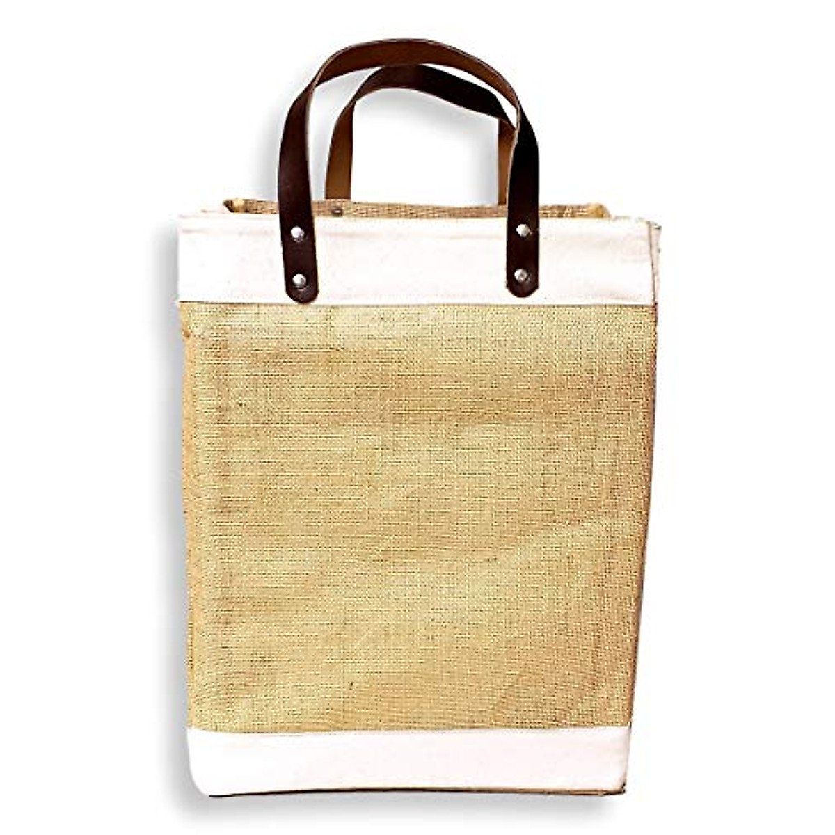 Eco-Friendly Large Jute and Cotton Leather Handle Market Tote Bag (Natural - No Embroidery)