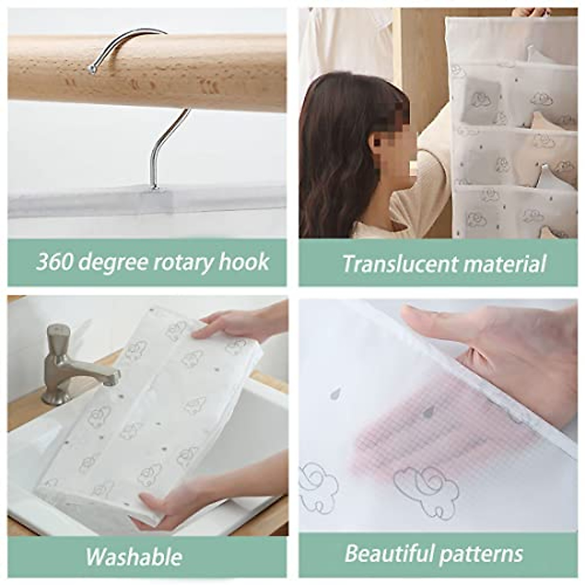 Anller Hanging Shelves, Dual Sided Wall Shelf Wardrobe Storage Bags, Closet Hanging Pockets with Rotating Metal Hanger, for Bra Socks Underwear Underpants, 2 Pack