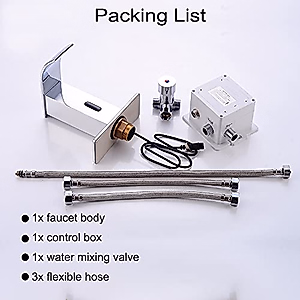 Gangang Touchless Bathroom Sink Faucet Motion Sensor Hands Free Automatic Commercial Vanity Water Faucets with Temperature Control Hot & Cold Mixing Valve Chrome