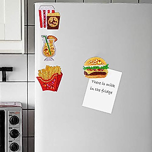4pcs DIY Refrigerator Magnet Sticker Diamond Painting Kits Full Drill Special Shaped Fridge Magnet Decals for Office Cabinet Refrigerator Whiteboard Notes Memos Photos Gift (Burger Fries Food)