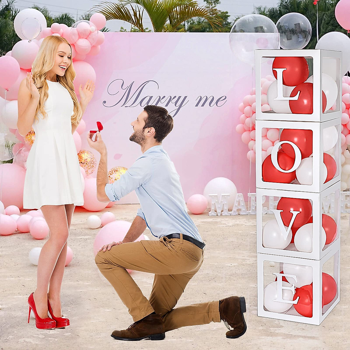 Baby Shower Decorations for Boy Girl, 4PCS Graduation Decor Blocks with 30PCS Letters(A-Z+BABY) Bridal Shower Decorations Transparent Ballon Boxes Gender Reveal Party Supplies Favor Birthday Backdrop