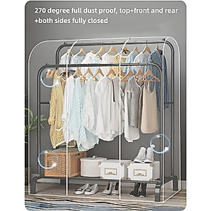 Senvitate Garment Rack Cover, Transparent PEVA Clothes Rack Cover with 2 Smooth Zipper, Clothing Dustproof Waterproof Protector Cover (47X20X59-Clear)