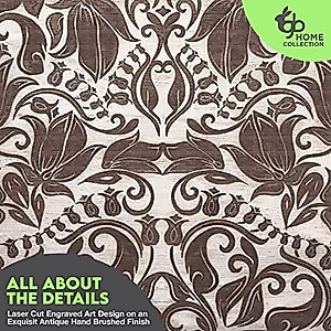 Wooden Box, Decorative Storage Box with Hinged Lid, 6"x9" Rectangular Engraved Art Keepsake and Trinkets Box , Large Jewelry Organizer, Rustic Antique Wood