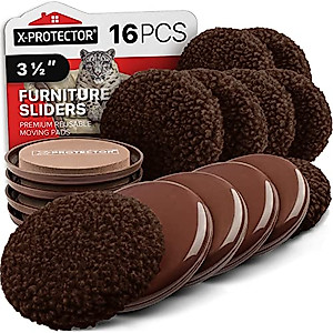 Furniture Sliders X-PROTECTOR - 8+8 Pack 3 1/2” - Brown Multi-Surface Furniture Sliders for Carpet & Hard Floors - 8 Furniture Movers for Carpeted Floors and 8 Hardwood Socks - Move Furniture Easily!