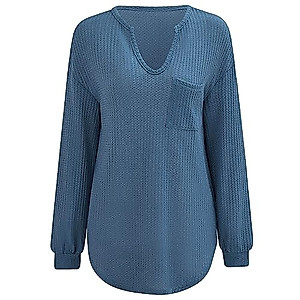 Fall Sweaters Cashmere Sweaters for Women 2023 Fashion Casual Long Sleeve Knit Top V Neck Lightweight Loose Fit Pullover Fall Sweater Blue