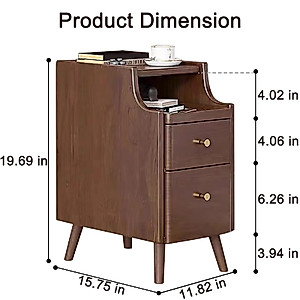Solid Wood Nightstand with 2 Drawers, Bedside Table with Open Sliding Shelf, Mid Century Modern Night Stand, End Side Table for Bedroom, No Assembly Needed, Walnut