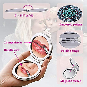 Beaufy Small Magnifying Travel Compact Mirror Bulk Mini Round Pocket Purse Makeup Mirrors Set Folding Portable Handheld 1x/2x Magnification Double Sided Mandala Gift for Women Girls Men Pack of 6