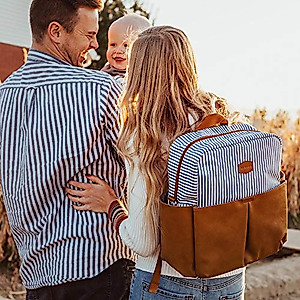 JJ Cole Popperton Boxy Backpack Diaper Bag, Ticking Stripe