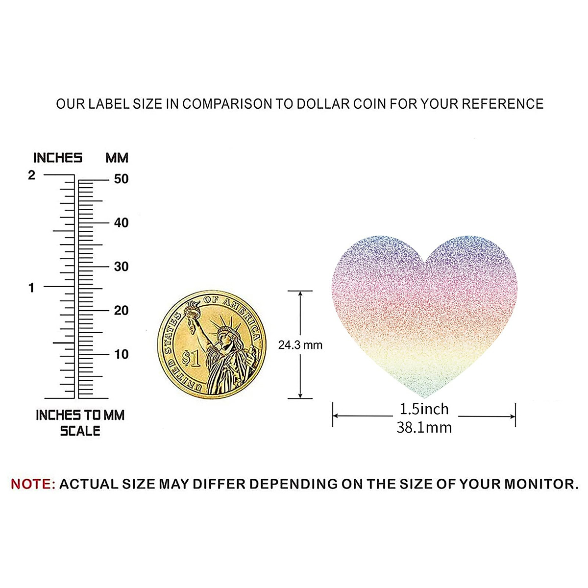 Mercei 1.5" Rainbow Heart Stickers, Heart Shaped Adhesive Sticker Labels, 500 Pcs Love Stickers for Personal and Business Uses