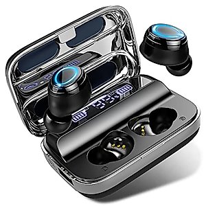 Donerton Wireless Earbuds, Wireless 5.1 Headphones 140 Hours Playtime Earphones with Charging Case, in Ear Headset IP7 Waterproof Earbud Noise Cancelling Microphone, LCD Display, for Sports/Working