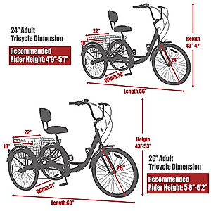 Foxtell Adult Tricycle 7 Speed Three Wheel Adult Trike Cruiser Bikes, 20/24/26 inch Wheel Options, Low Step-Through Steel Frame, Shopping Basket, Multiple Colors (20" Wheel/7-speed, Cyan)
