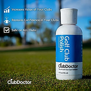 Club Doctor Golf Club Polish - Cleaner, Scratch Remover, and Rust Remover for Irons, Drivers, Putters, and Woods - Removes Scuffs and Skymarks - Made in USA - Golf Club Polishing and Cleaning Kit