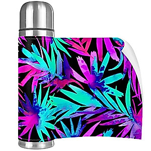Bright Tropical Palms Pattern Stainless Steel Water Bottle, Leak-Proof Travel Thermos Mug, Double Walled Vacuum Insulated Flask 17 OZ