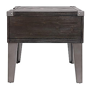 Signature Design by Ashley Todoe Industrial Square End Table with 1 Drawer, 2 Outlets and 2 USB Charging Ports, Dark Gray with Weathered Pine Finish