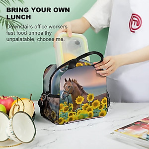 Sunflower Red Horse Lunch Bag, Lunch Box Portable Insulated Lunch Tote Bag, Thermal Cooler Bag for Women Work Outdoor