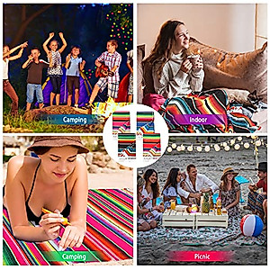 4 Pcs Large Authentic Mexican Blankets Colorful Mexican Serape Blanket Mexican Striped Throw Blanket Mexican Fiesta Beach Blanket Fringe Cotton Yoga Blanket for Home Office Outdoor Camping Picnic