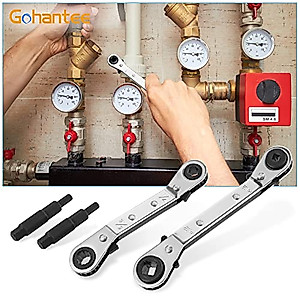 gohantee Hvac Service Wrench Tools Air Conditioner Valve Ratchet Wrench 3/16” to 3/8” 5/16'' x 1/4'' with 2 Hexagon Bit Adapter Kit for Air Refrigeration Tools and Equipment Repair Tools Clearance