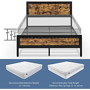 Yaheetech Full Bed Frame Metal Bed with Rivet Design Wooden Headboard&Footboard, Modern Rustic Style/No Box Spring Needed/Easy Assembly, Rustic Brown Full Bed