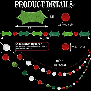 Felt Ball Garland Felt Banner Holiday Holly and Berries Felt Banner Pom Pom Garland Decoration Holiday Decor (6 Pieces)