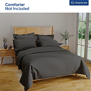 DREAMCARE Washed Microfiber Duvet Cover Queen Gray Queen Duvet Cover Set 5 Pcs - Washed Duvet Covers, Queen Size Duvet Covers - 1 Soft Duvet Cover Queen Size and 4 Pillow Shams, Cooling Duvet Cover