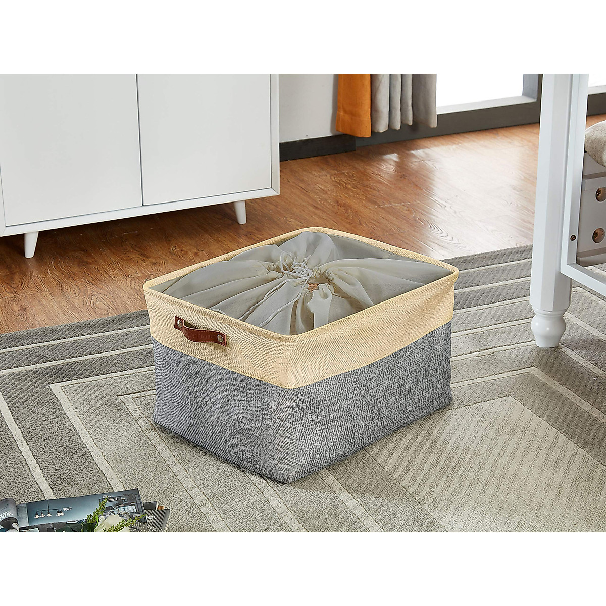 DECOMOMO Storage Baskets | Large Storage Bins Fabric Baskets for Organizing Laundry Nursery Toys Cloth Linen Closet Organizers with Handles (Grey and Beige, XXXXL - 3 Pack)