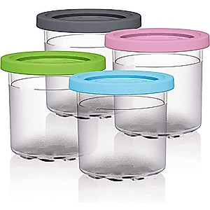 Pints 4 Pack, Compatible with NC299AMZ & NC300s Series Creami Ice Cream Makers, BPA-Free & Dishwasher Safe, Color Lids, 1, Clear/Grey/Lime/Pink/Acqua