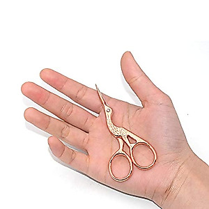 YESTOO Stork Scissors, Professional Stainless Steel Beauty Grooming Scissors for Eyebrow, Facial Hair, Dry Skin, Nose Hair(Rose Gold)