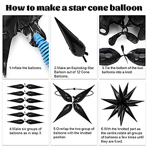 Maylai 50 PCS 40" Large Black Star Balloons Big Metallic Explosion Star Foil Balloons 12 Point Star Balloons Starburst Cone Mylar Balloons Spike Balloons for Birthday Christmas Party Decoration