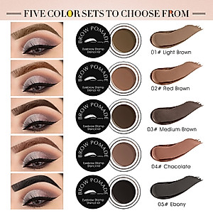 Eyebrow Stamp Stencil Kit - for Waterproof Eyebrows Makeup, Eyebrow Stamp Kit with Sponge Applicator, 10 Eyebrow Stencils, Dual-ended Brow Brush, Waterproof Eyebrow Pomade (Ebony)