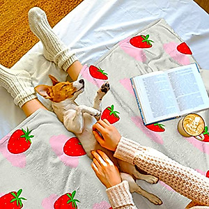 YRAQLVU Strawberry Throw Blanket for Couch Cute Baby Blanket Strawberry Decor, Warm Fleece Flannel Strawberry Blanket for Unisex Adult Boy Girl Pink Blanket Ultra-Soft Cozy Blanket, 40x50 Inches