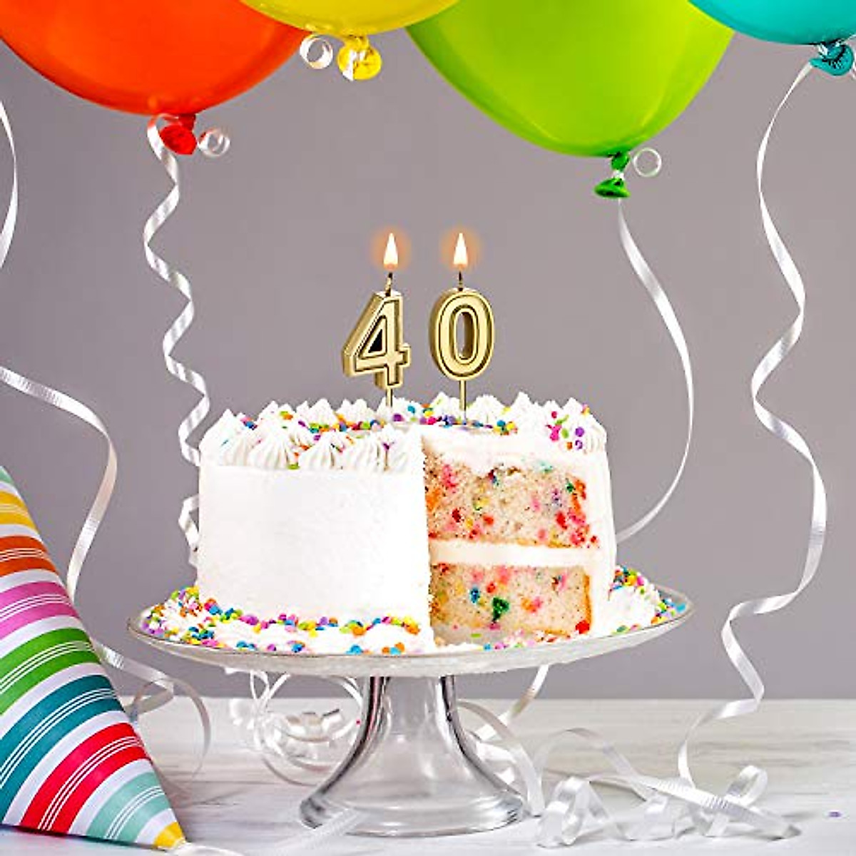 40th Birthday Candles, Number 40 Candles, Happy Birthday Cake Topper Numeral Candles Decoration for Men Women Birthday Party Wedding Decoration Anniversary Celebration Supplies Theme Party (Gold)