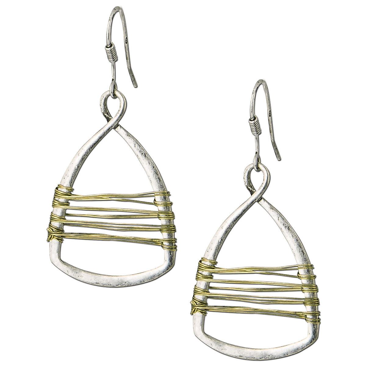 SPUNKYsoul Silver with Gold Wire Copper Toned Handmade Wire Wrap Teardrop Earrings