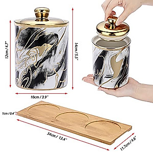 JUXYES Set of 3 Ceramic Canisters Set for Sugar Coffee Tea With Tray, Luxurious Storage Containers Sets with Lids Decorative Storage Pots Marble Ceramic Storage Jar for Kitchen Counter Dining Room