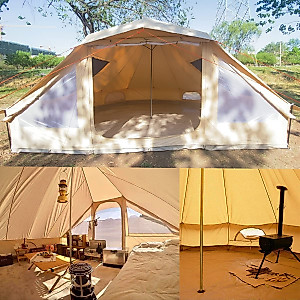 BOOMLATU 4 Season Waterproof Glamping Tents for Camping with Stove Jack Hole,Luxury Yurt Bell Tent Camping Tent for 4/6/8 Adults for Glamping Family Camping Zipped Removable Floor