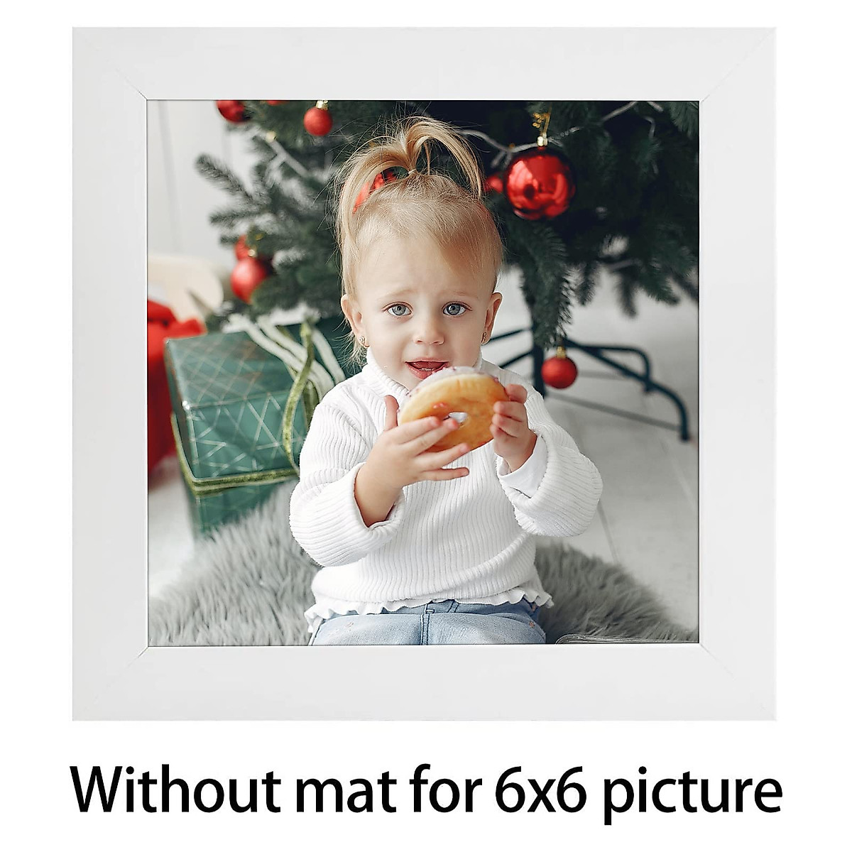 Golden State Art, 6x6 White Photo Frame-Display Photos 4x4 with White Mat or 6x6 without Mat - Solid Wood, Real Glass, Set of 4 (Wall Display)