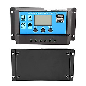 Akozon Solar Panel Controller, Solar Charger Controller Intelligent Panel Battery Regulator PWM 12V 24V Dual USB (YJSS-10A)