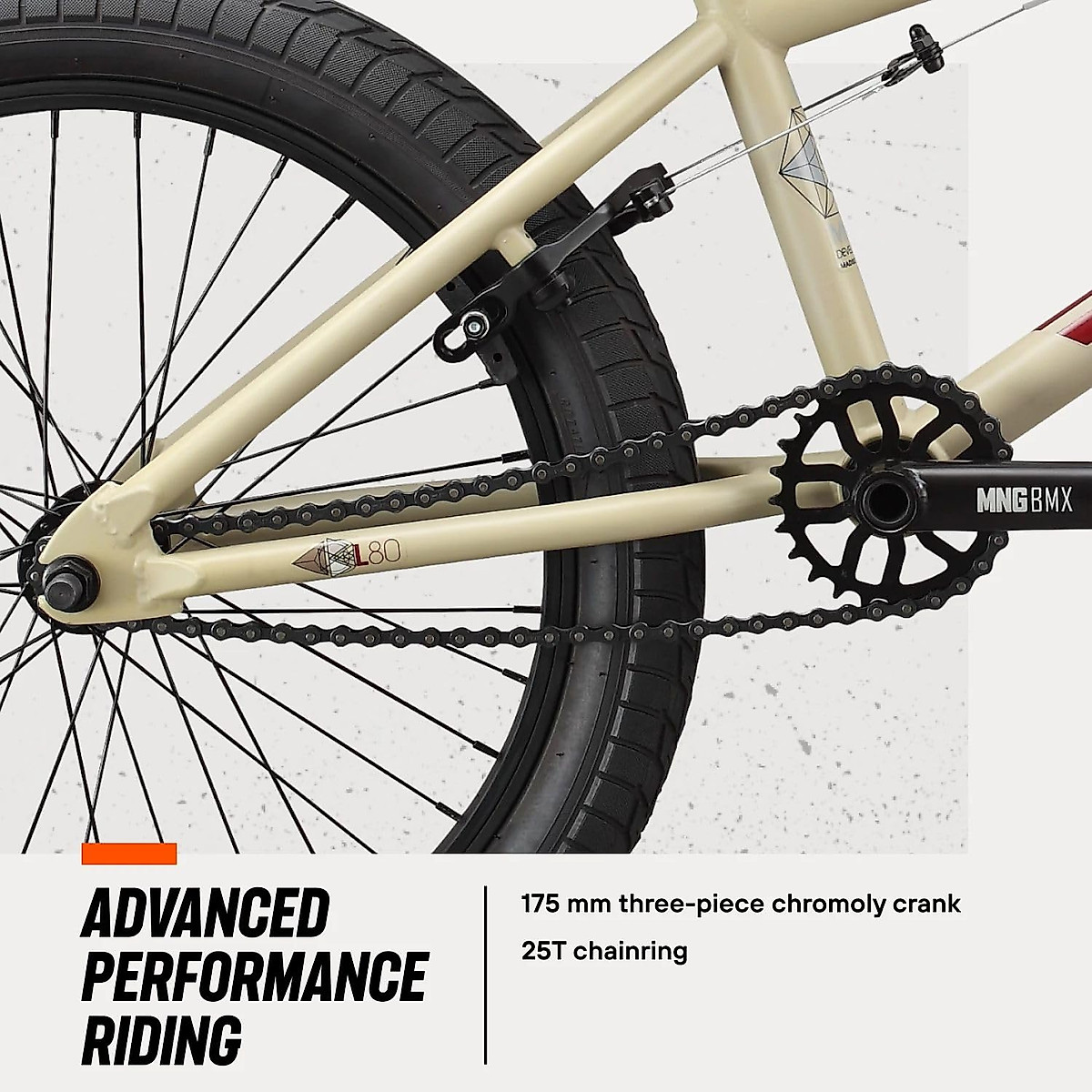 Mongoose Legion L80 Freestyle BMX Bike for Advanced-Level Riders, Adult Men Women, 4130 Chromoly Frame, and 20-Inch Wheels, Tan