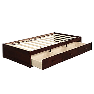 Twin Bed Frame with 2 Storage Drawers, Wooden Twin Platform Bed with Headboard, Twin Size Bed for Teens, Adults.No Box Spring Needed (Twin, Gray)