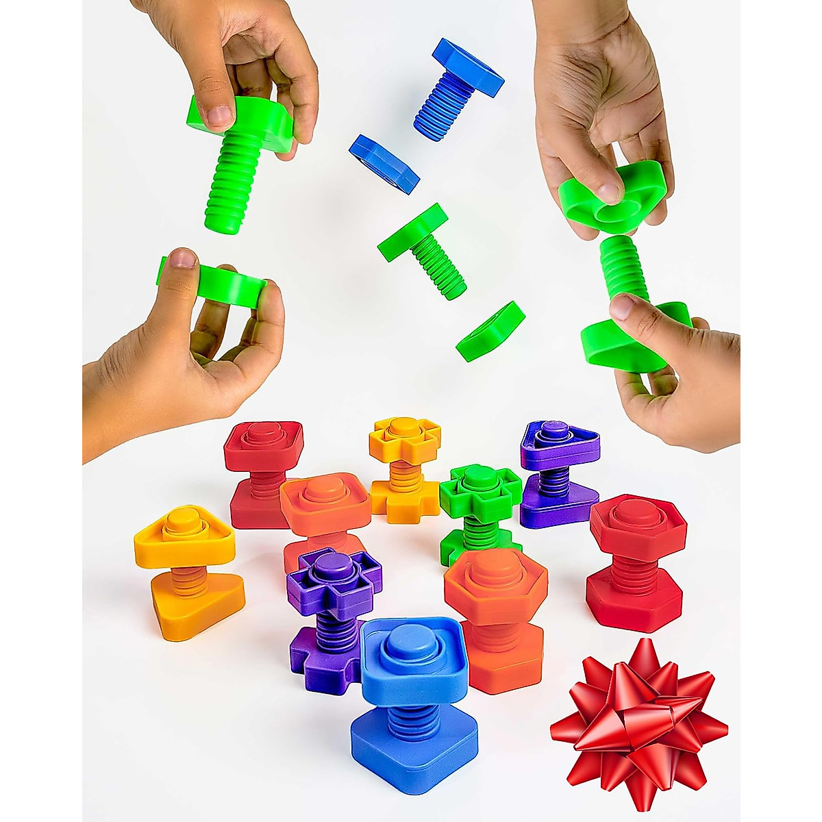 Skoolzy Plastic Nuts and Bolts 24 Piece - Kids Nuts and Bolts - Toddler Engineering Toys for 1-3 - Screw Toys for Toddlers with ebook Included