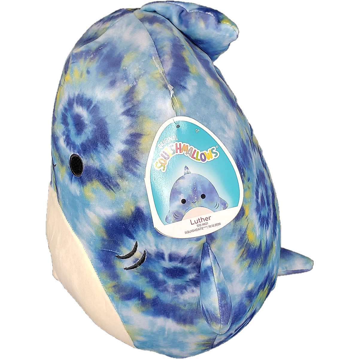 SQUISHMALLOW KellyToys - 8 Inch (20cm) - Luther The Blue Tie Dye Shark - Super Soft Plush Toy Animal Pillow Pal Buddy