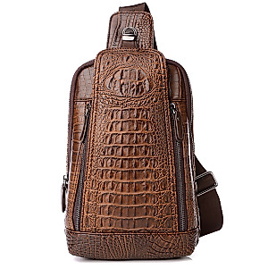 FiveloveTwo Mens Sling Bags Crocodile PU Shoulder Crossbody Chest Bag Satchels Hiking Daypack Dark Brown